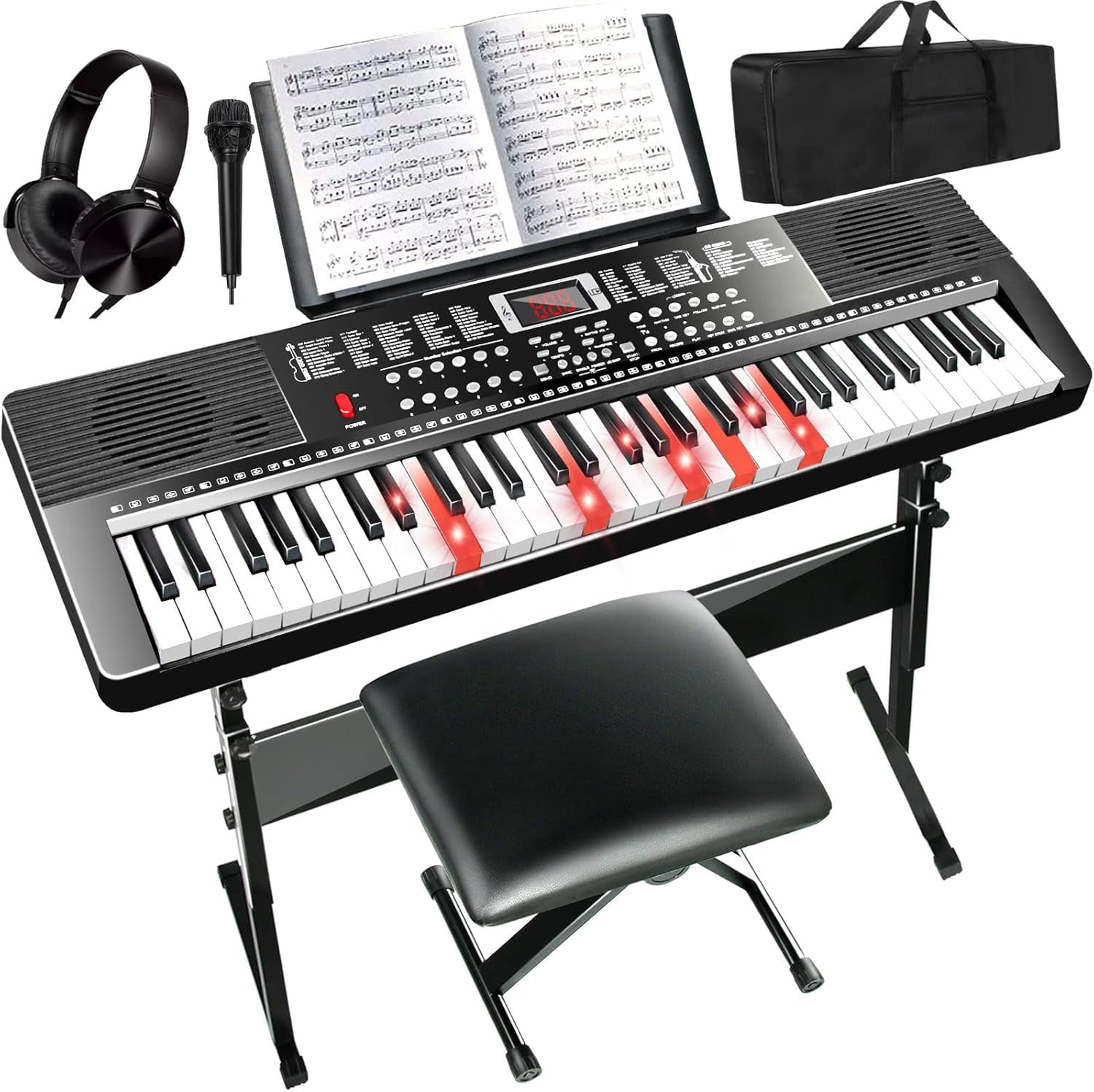 61 Key Keyboard Piano for Beginners w/Light-Up , Christmas Gifts, Full ...