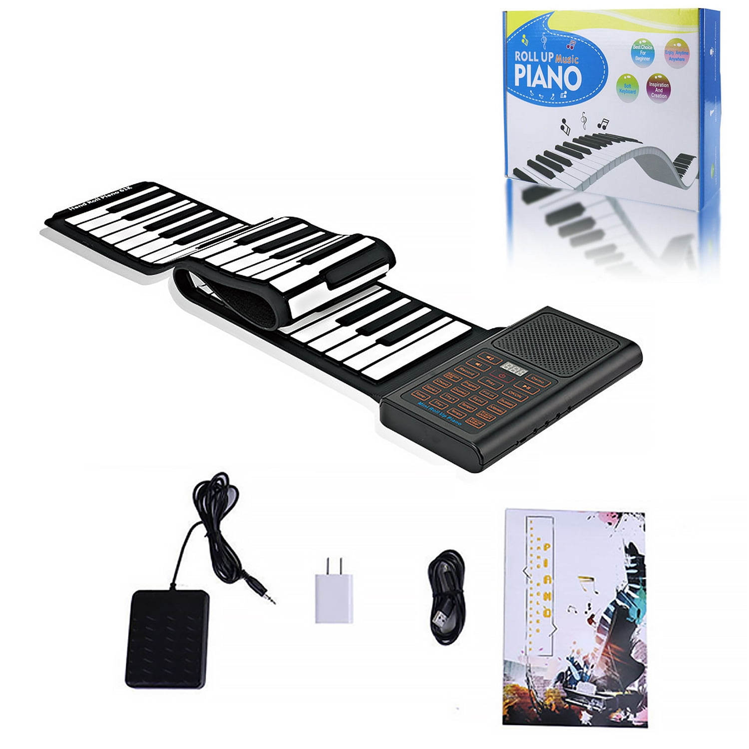 61 Key Roll Up Piano Keyboard with pedals, Electronic digital keyboard ...