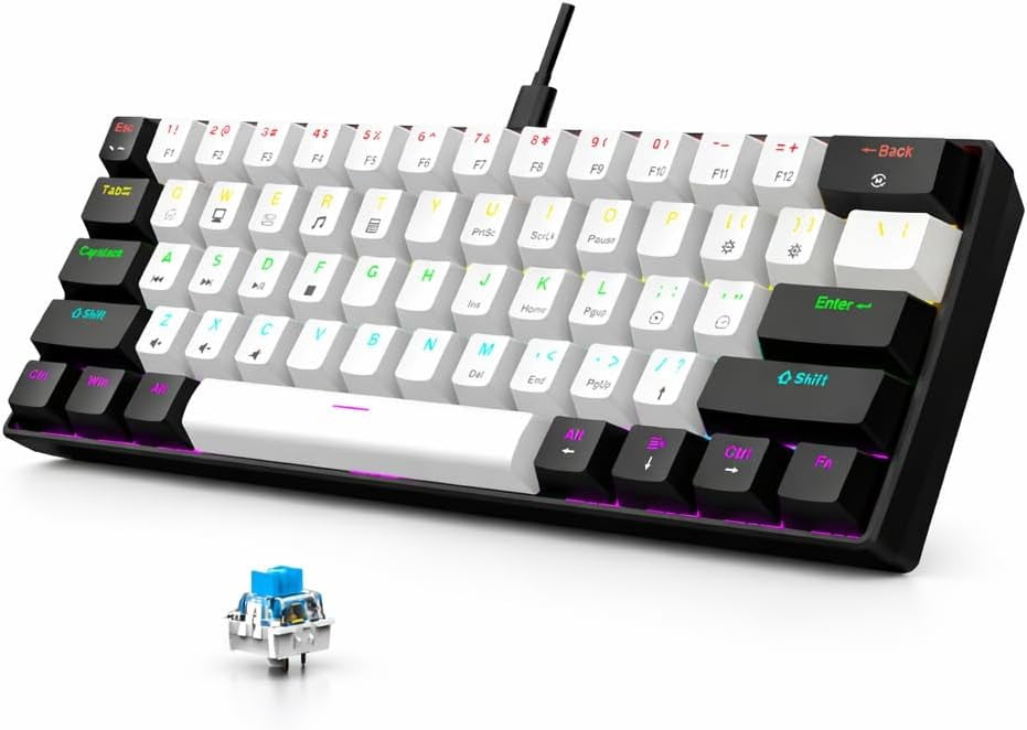 61-Key Ultra-Compact Mechanical Gaming Keyboard with RGB Backlight ...