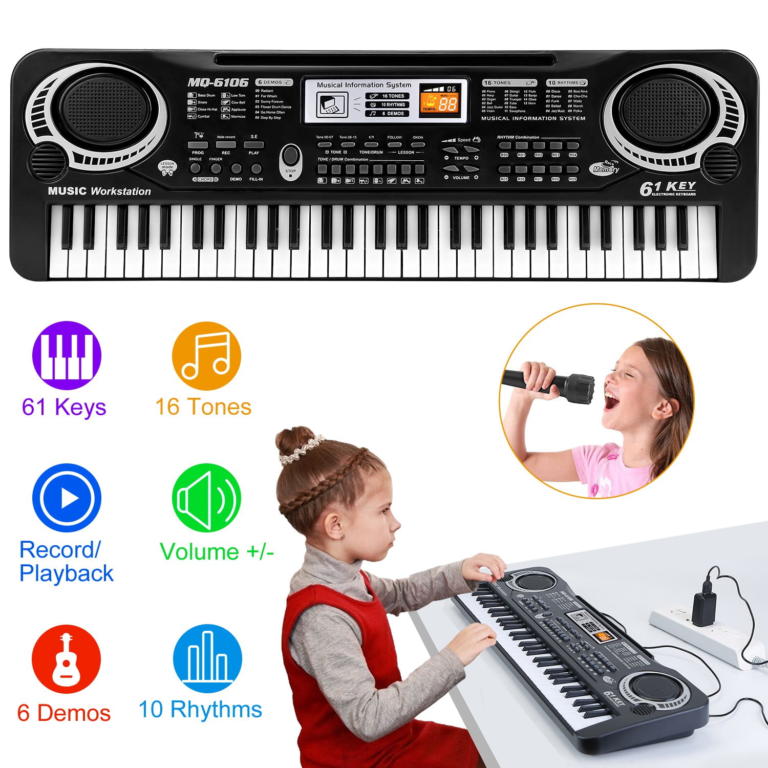 61-Key Digital Electronic Keyboard Piano – Multifunctional Musical ...