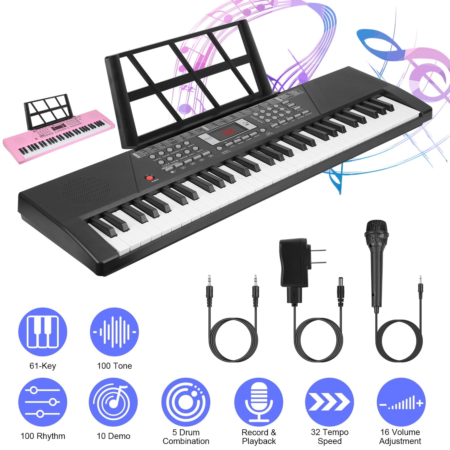 61 Keys Electric Digital Piano Music Keyboard, Kid Learning Keyboard ...