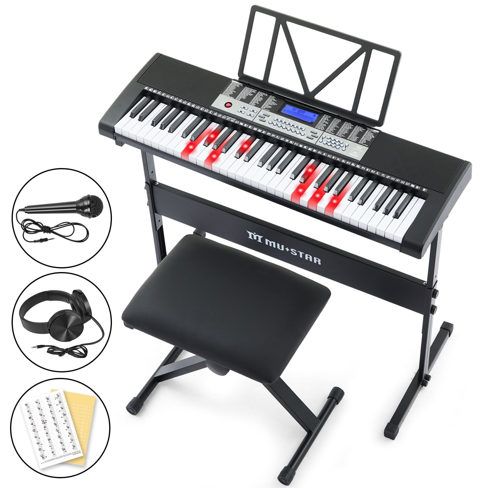 61 Keys Electric Piano Keyboards with Lighted Up Keys,255 rhythms,Bench ...