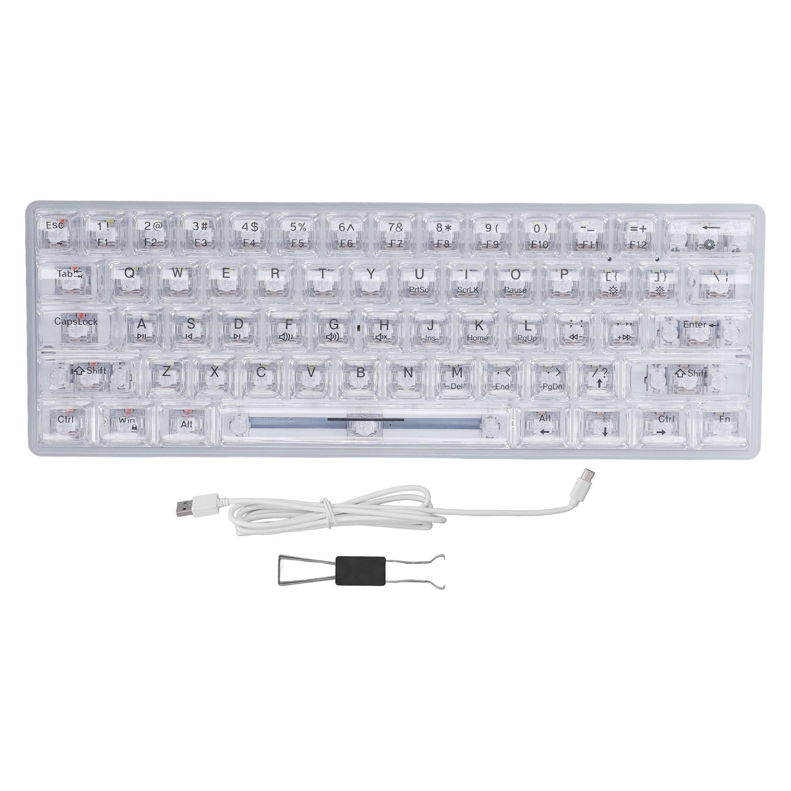 61 Keys Transparent Mechanical Keyboard Clear Keycap Wired Gaming ...
