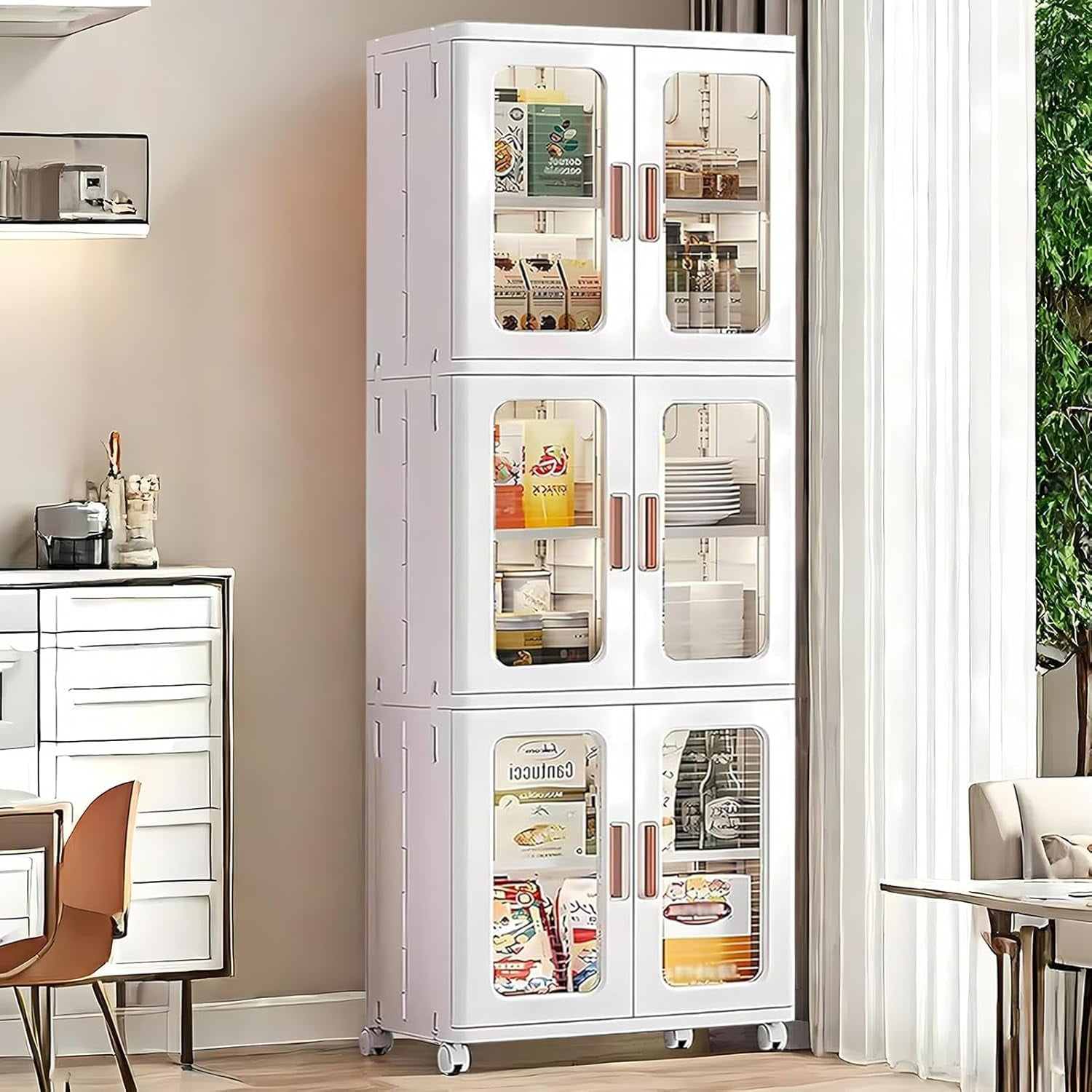 61" Kitchen Pantry Storage Cabinet, Collapsible Storage Bins with ...
