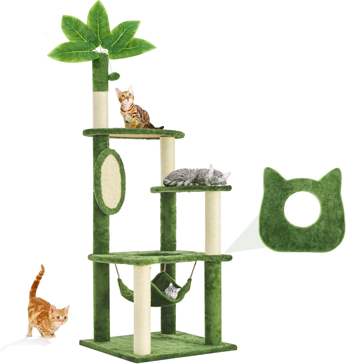 61" Large Cat Tree Tower for Indoor Cats with DIY Green Leaves ...