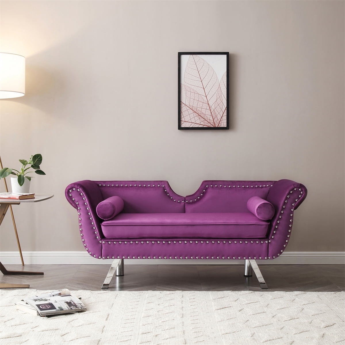61'' Loveseat Sofa, Velvet Upholstered Couch with 2 Pillows, Living ...