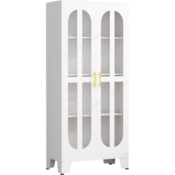 61" Metal Kitchen Pantry Storage Cabinet with 2 Acrylic Glass Doors ＆ 3 ...