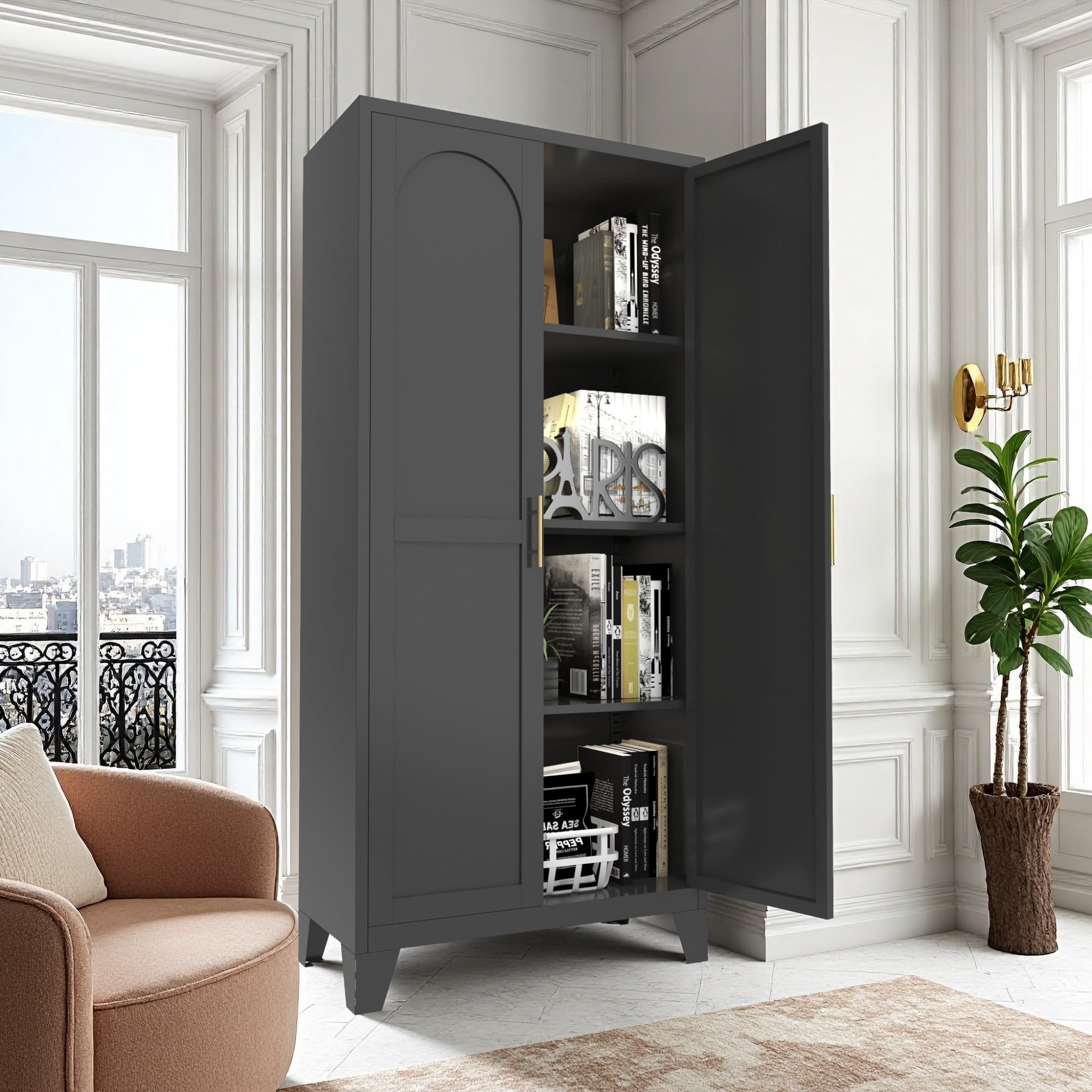 61" Metal Storage Cabinet with Doors and Adjustable Shelves,Garage ...