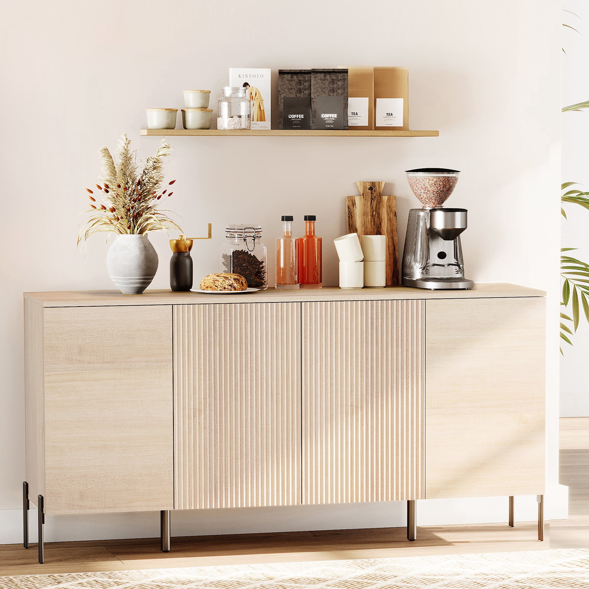 61" Minimalist 4-Door Sideboard With Rectangular Geometric Design And ...