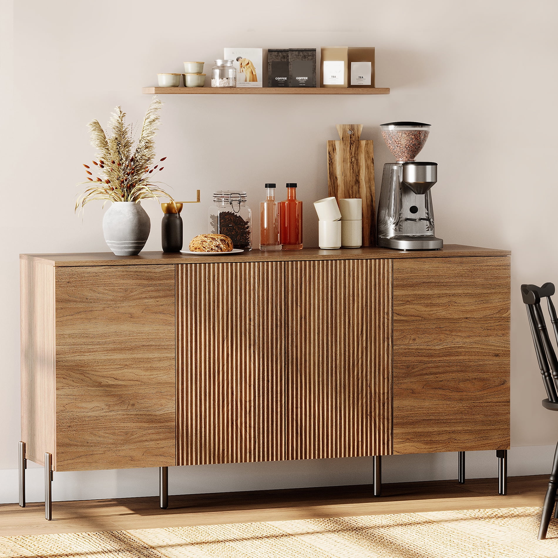 61" Minimalist 4-Door Sideboard With Rectangular Geometric Design And ...