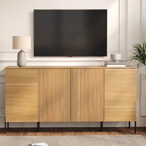 61" Modern TV Stand With Storage, Reeded Entertainment Center, Wooden ...