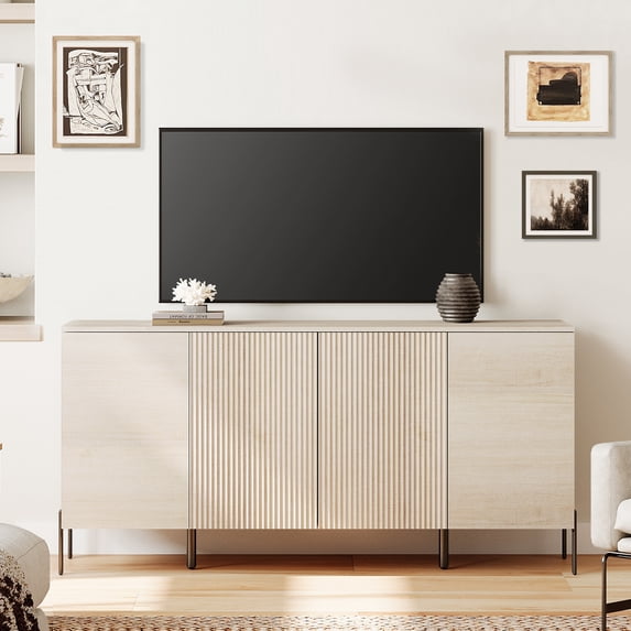 61" Modern TV Stand With Storage, Reeded Entertainment Center, Wooden ...