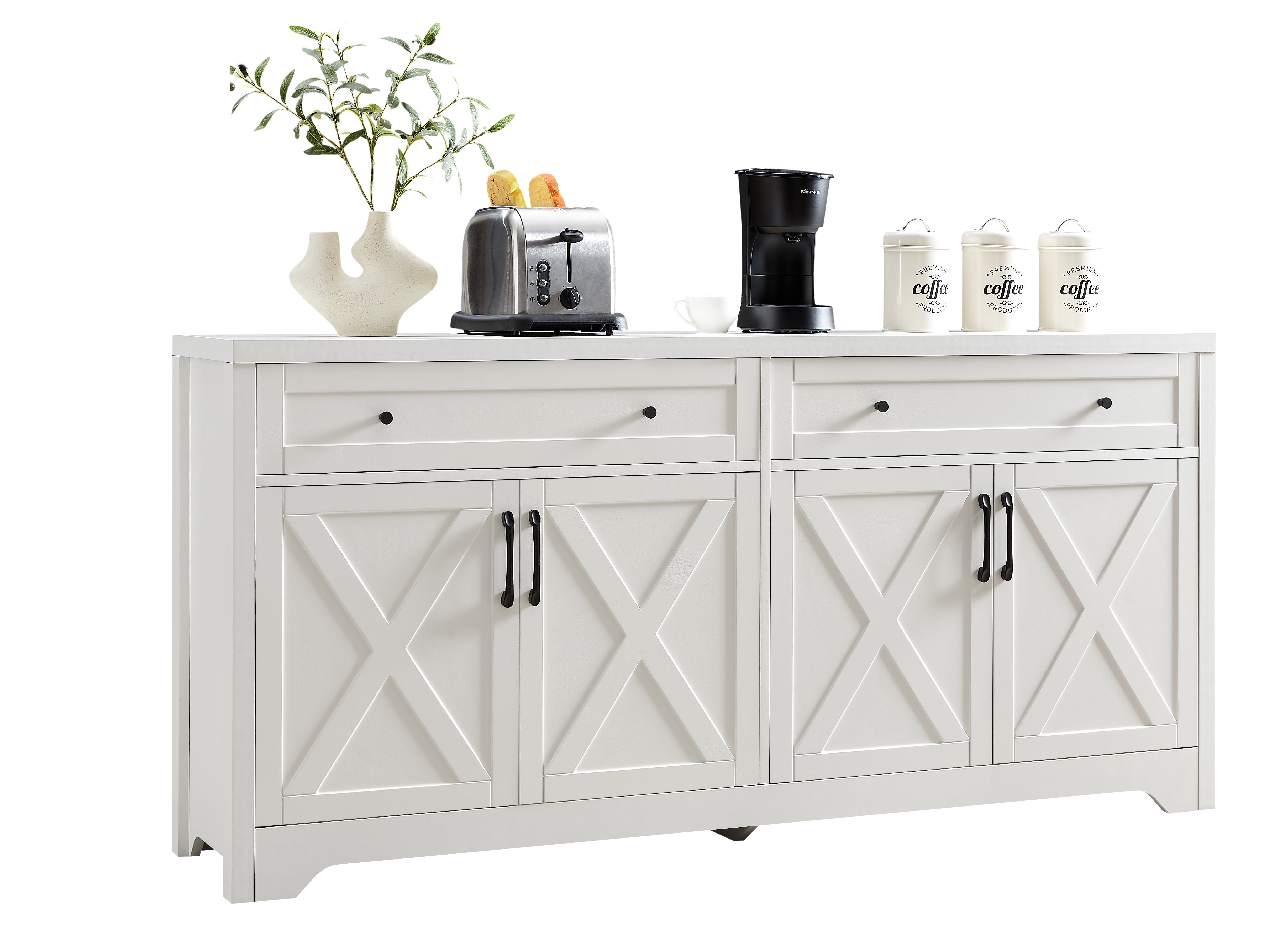 61" Modern TV Stand with Tempered Glass – Multifunctional Media Console ...