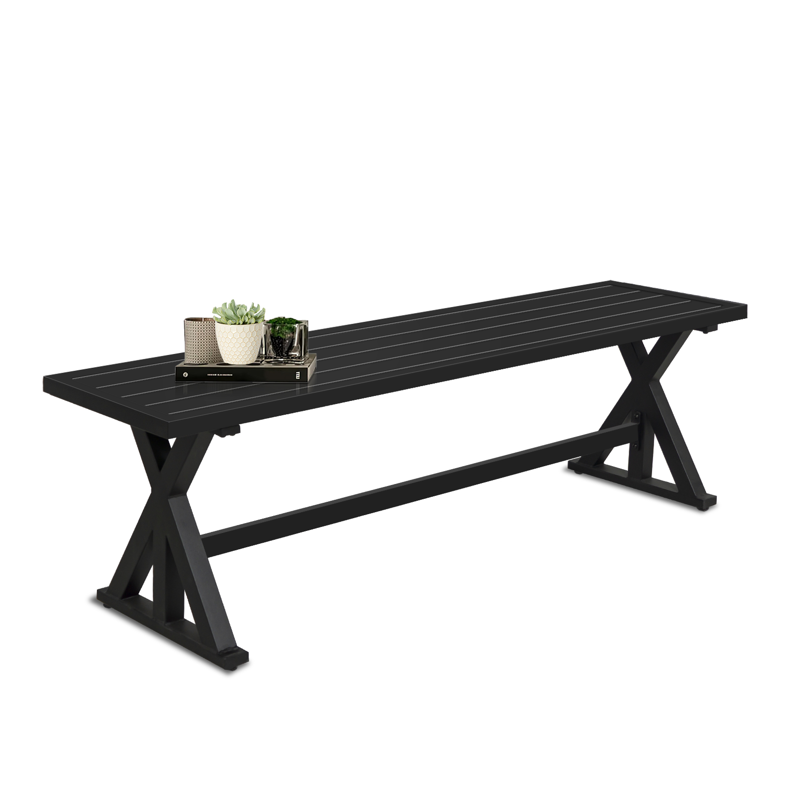 61" Patio Bench Dining Metal Backless Bench for Outdoor Outside Park ...