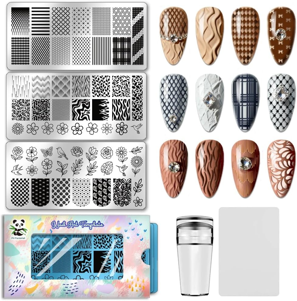 61 Patterns Natural Nail Stamping Plates 3PCS Leaves Bird Templates ...