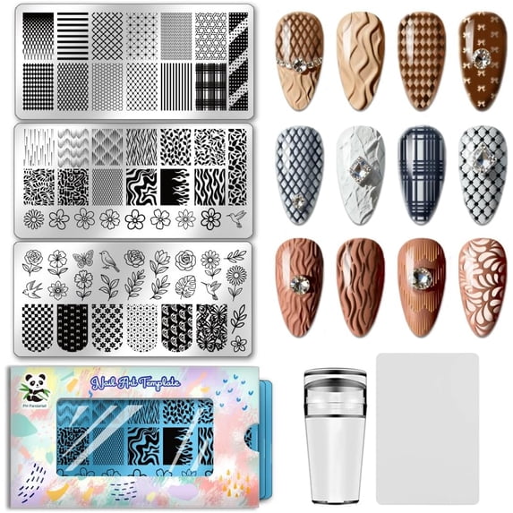 61 Patterns Natural Nail Stamping Plates 3PCS Leaves Bird Templates ...