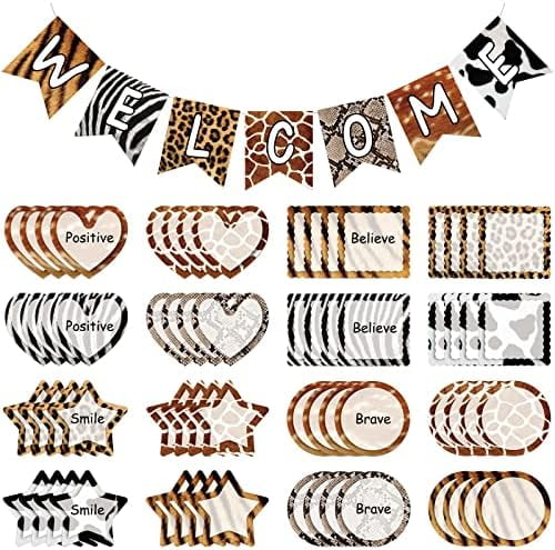 61-Pc Boho Neutral Welcome Banner Set: 60 star/round/square/heart ...