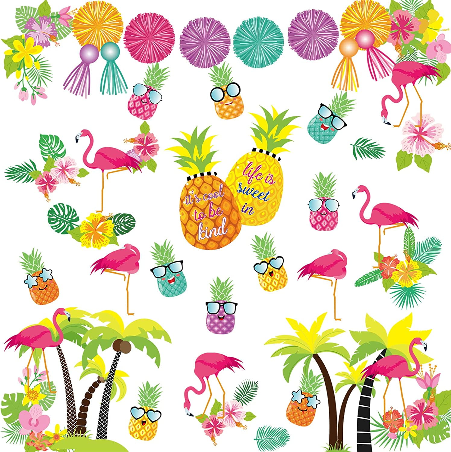 61 Pcs Boho Tropical Classroom Decorations Colorful Summer Bulletin ...