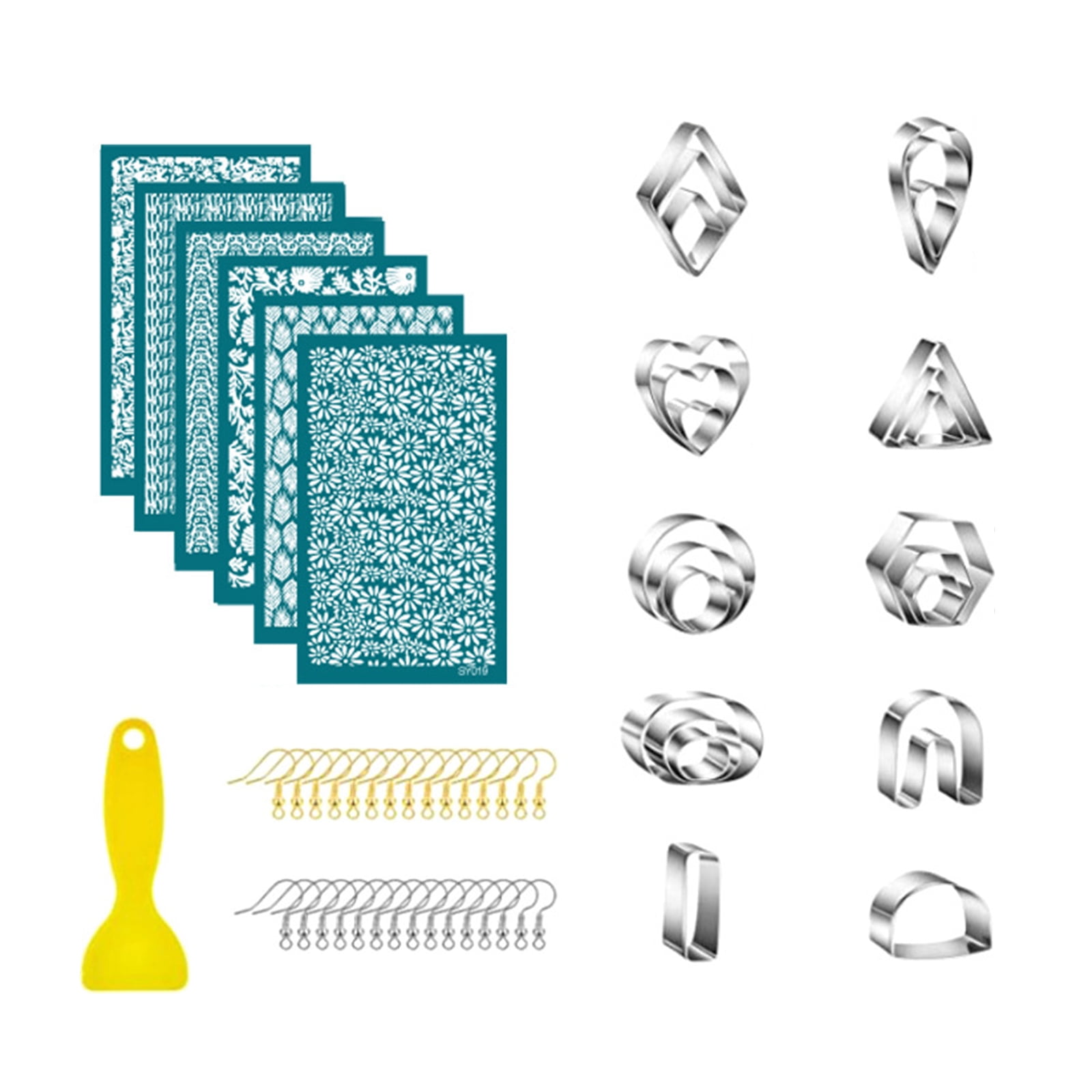 61 Pcs Earring Kit Include 6 Clay Silk Screen Stencils 24 Clay Earring ...
