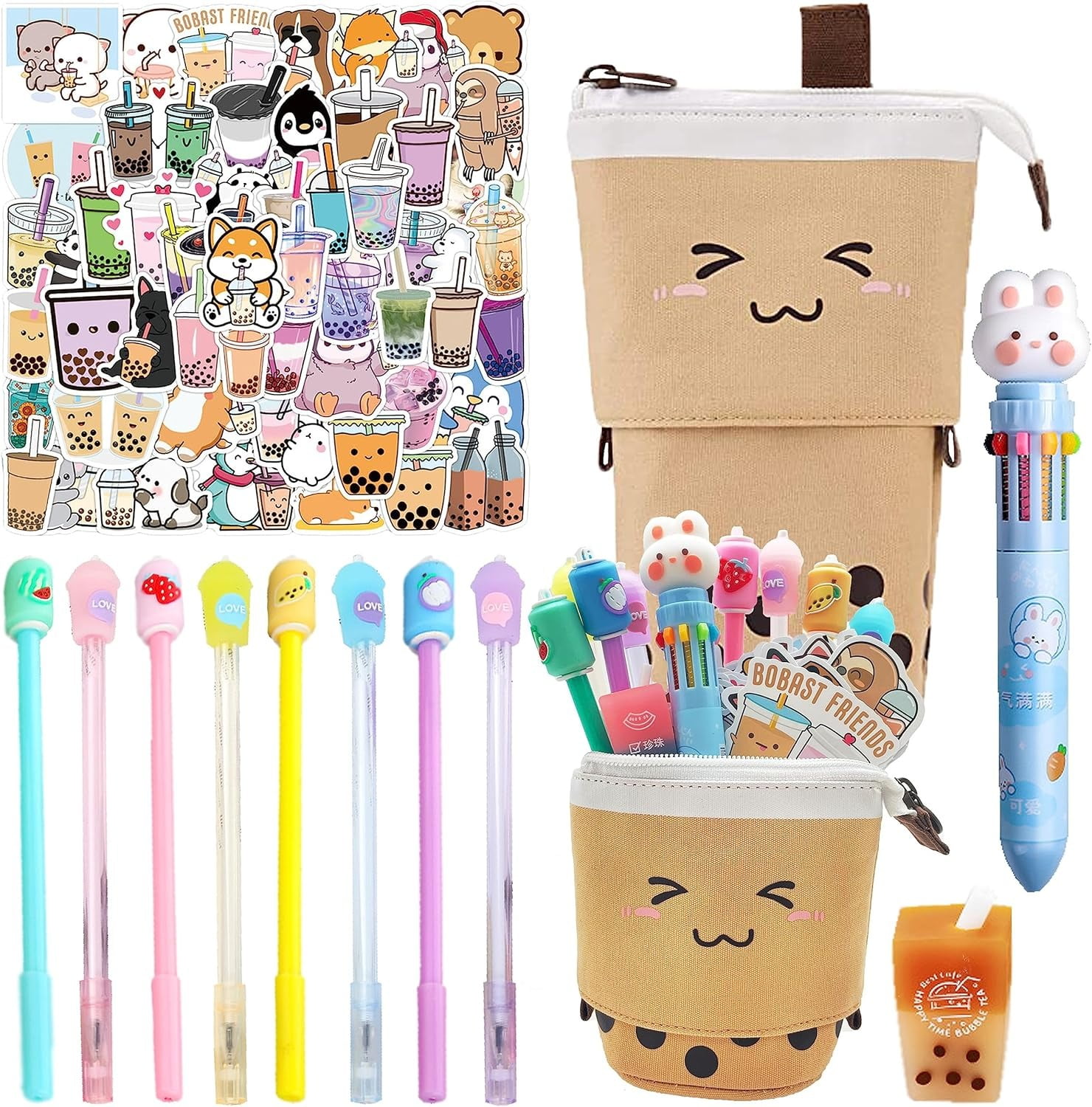 61 Piece Kawaii Stationary Set, Aesthetic School Supplies with Brown ...