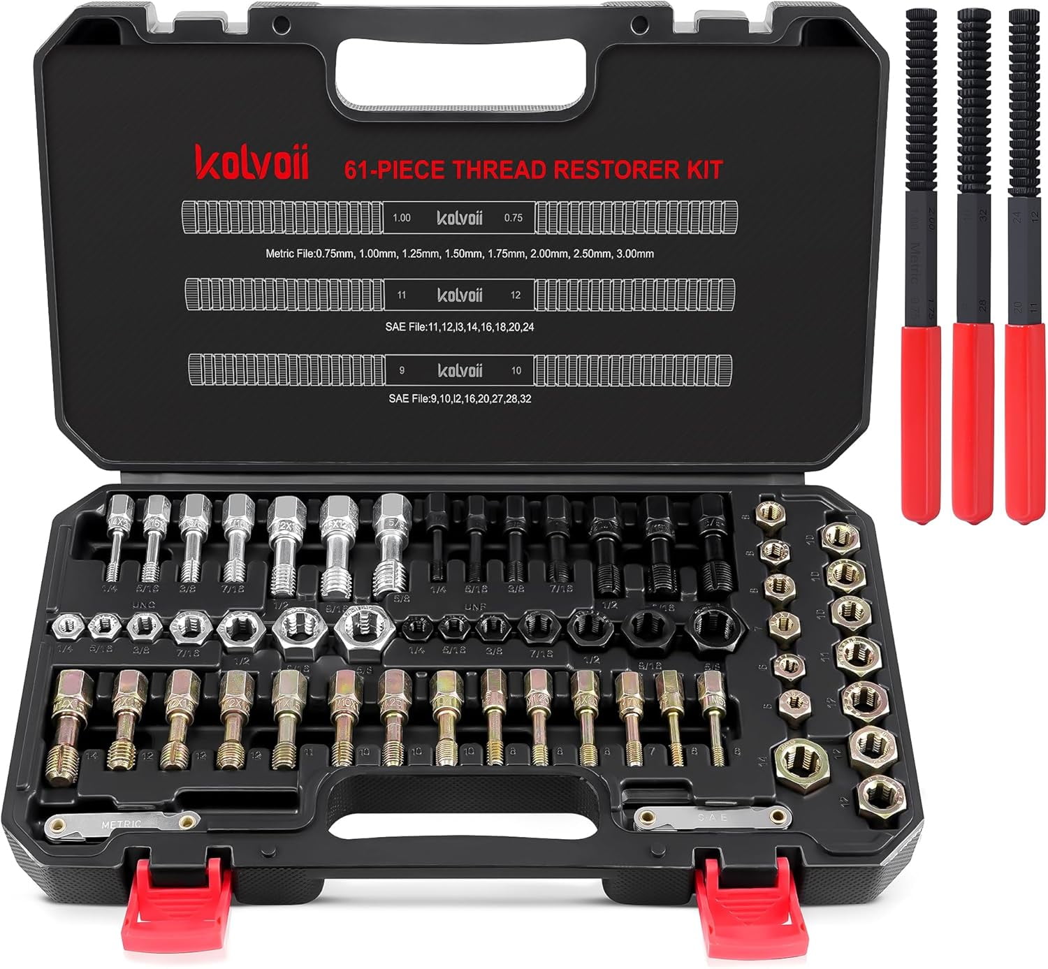 61-Piece Thread Restorer Kit, Rethread Repair Tool, UNC, UNF & Metric ...