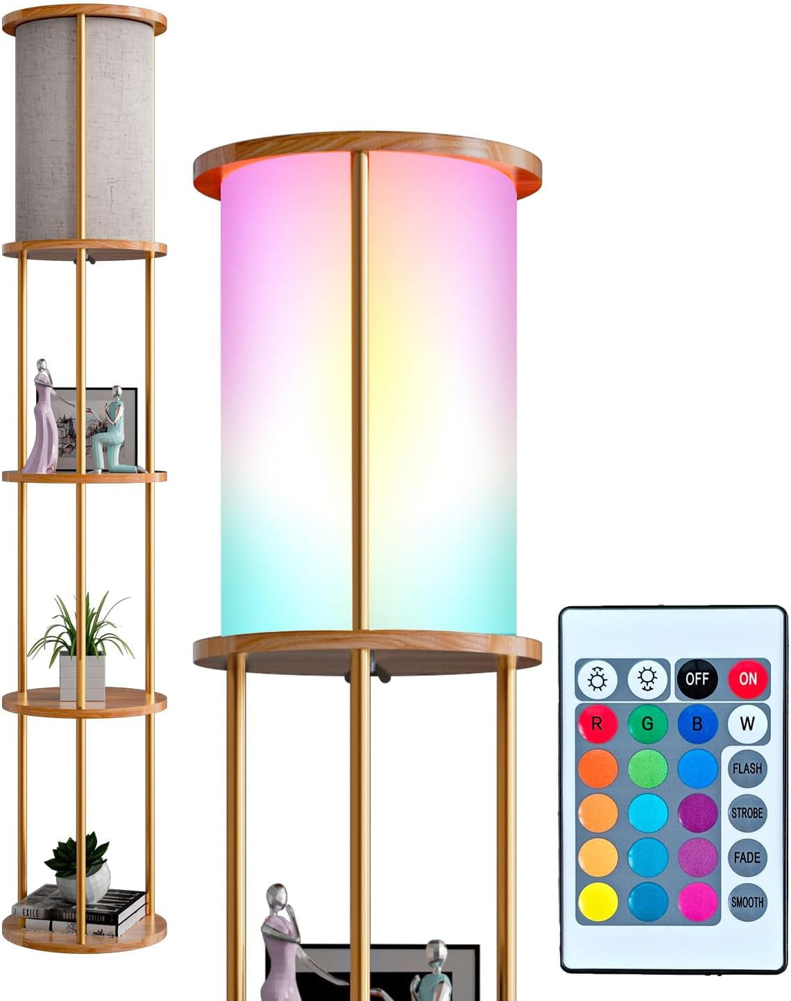61" RGB Floor Lamp with Shelves - 3-Tier Storage Smart Remote Control ...