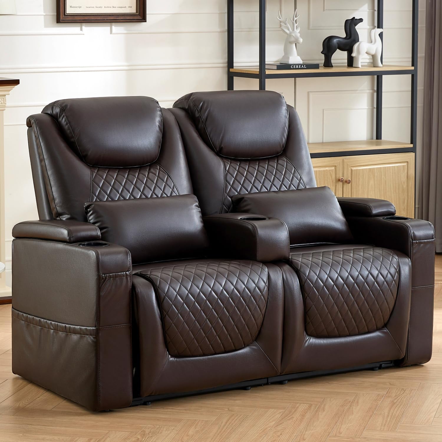 61" RV Loveseat Recliner, Double Recliner Furniture with 3 Arms and 2 ...