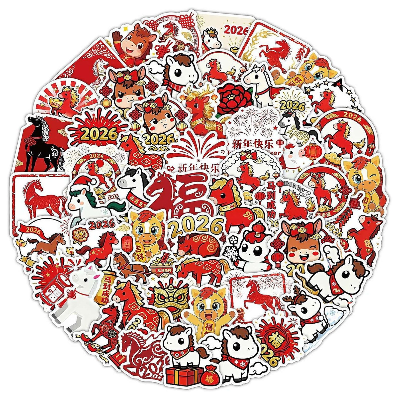 61 Sheets Chinese New Year Stickers, Cute Year of the Horse Decorative ...