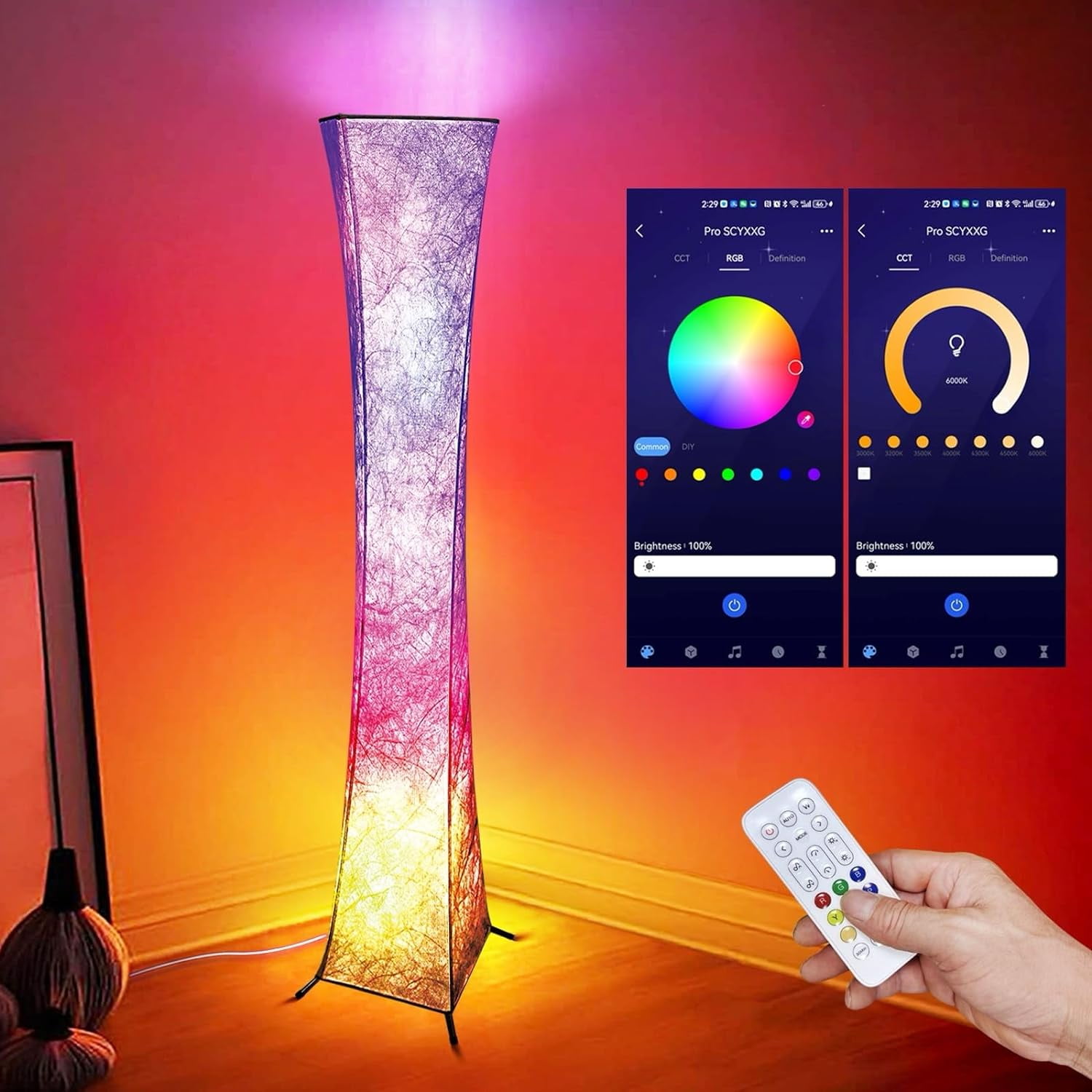 61'' Smart RGB LED Floor Lamp with Music Sync and 16 Million DIY Colors ...