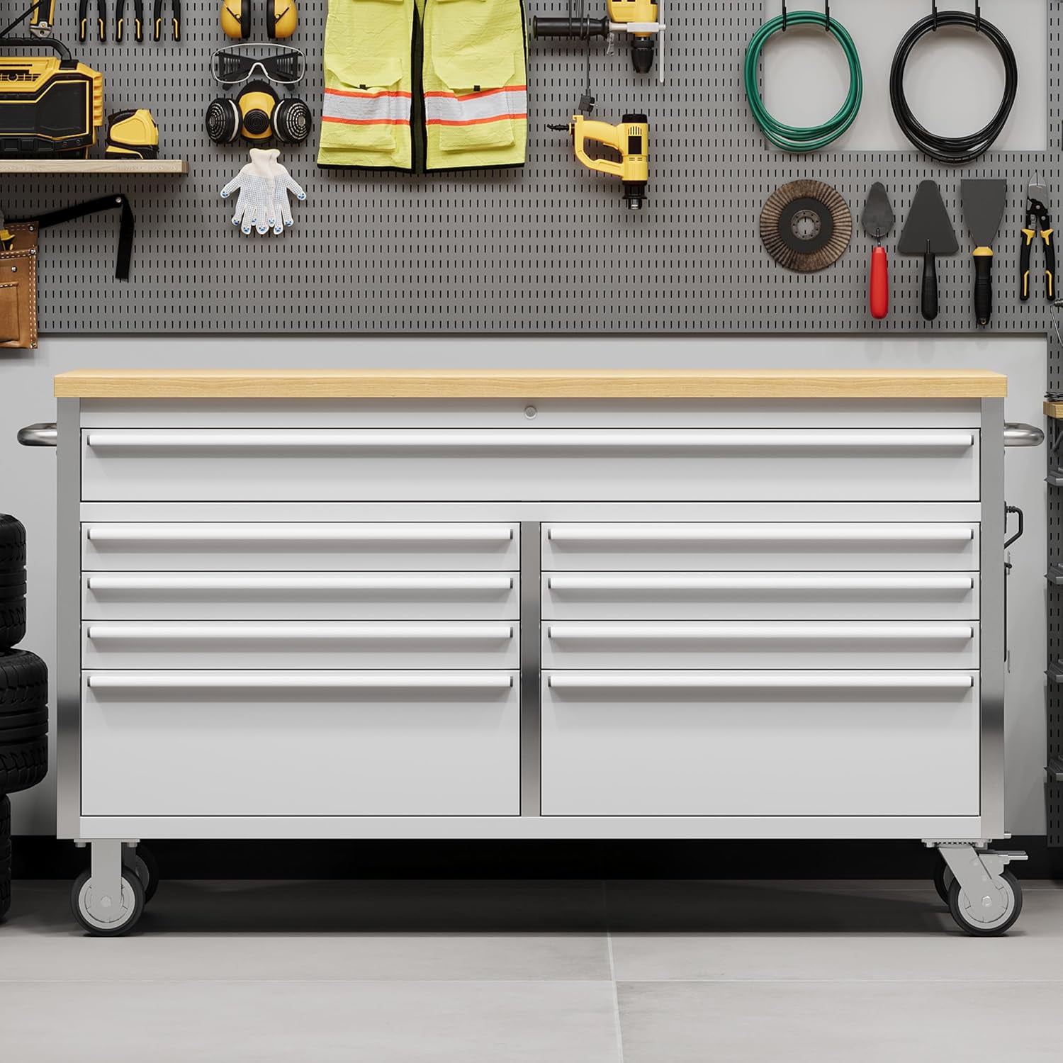 61 In Stainless Steel Tool Chest with 9 Drawers Rolling Tool Cabinet ...