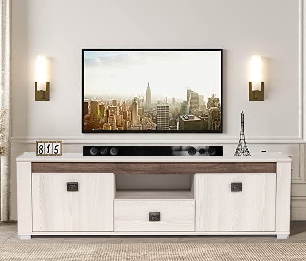 61" TV Stand Console, Modern Contemporary Design with Graphical Handles ...