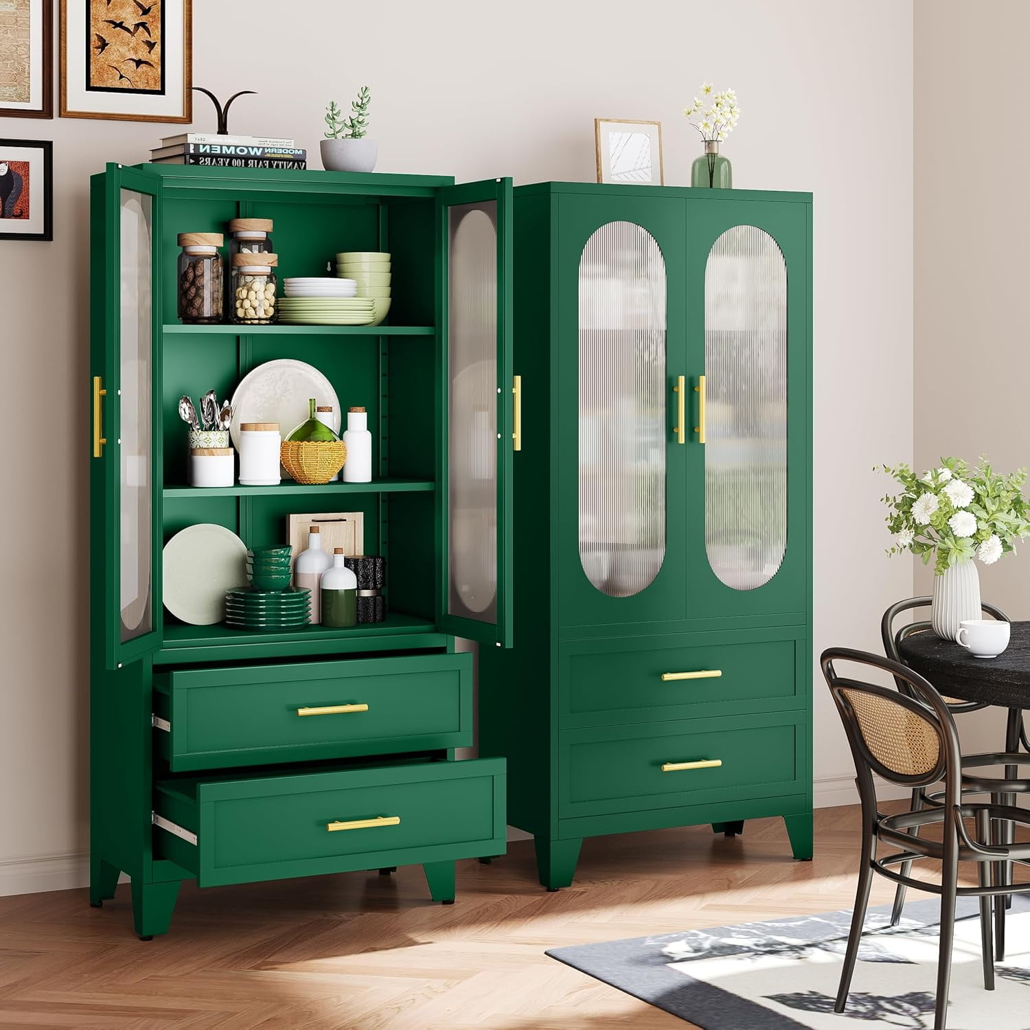 61" Tall Kitchen Pantry Storage Cabinet, Green Metal Storage Cabinet ...