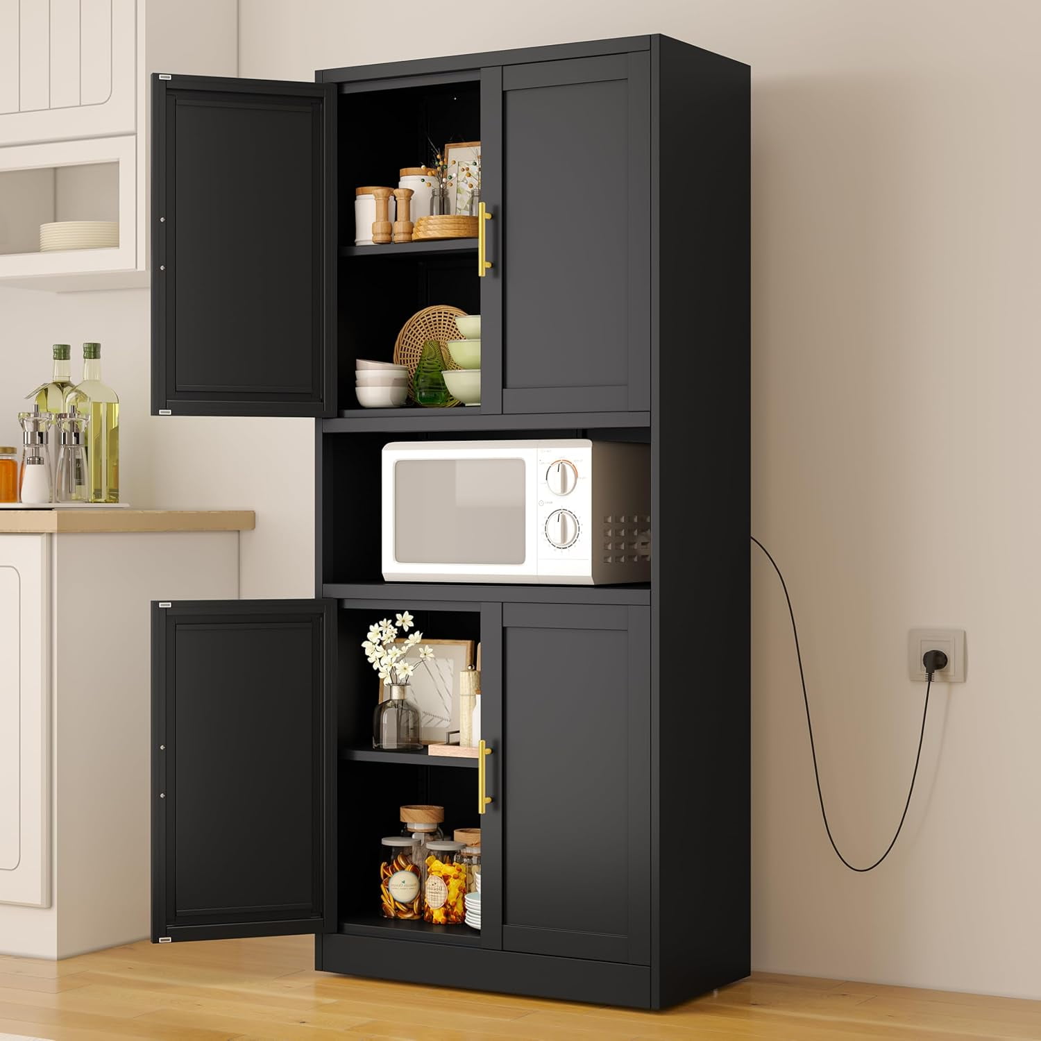 61" Tall Kitchen Pantry Storage Cabinet, Metal Bathroom Storage Cabinet ...