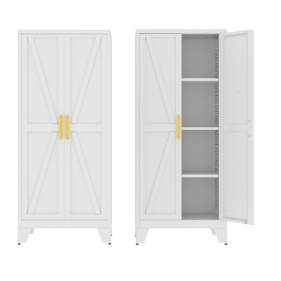 61" Tall Pantry Cabinet, White Metal Pantry Storage Cabinet, Kitchen ...