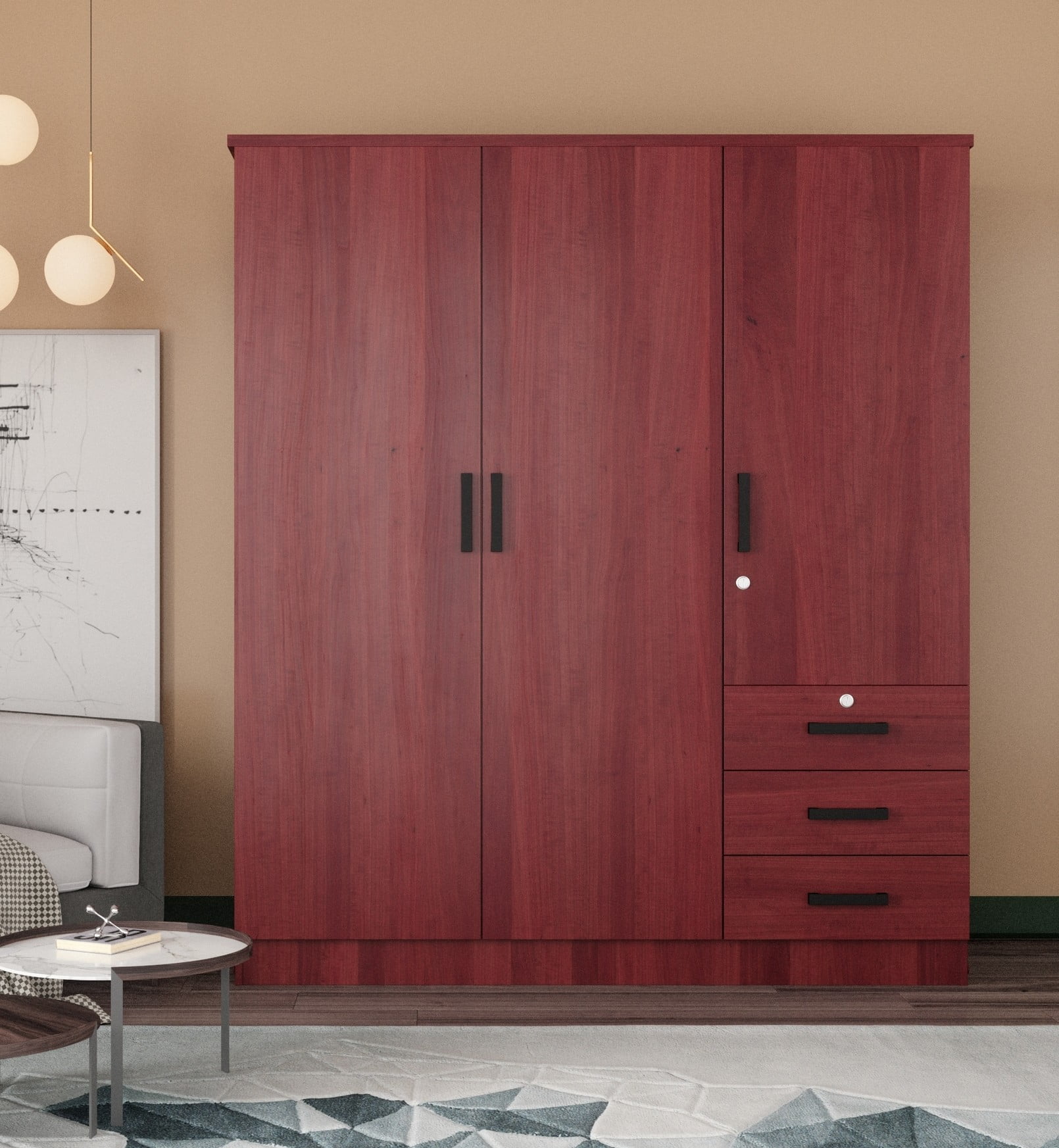 61"Wide Armoire Wardrobe Closet For Hanging With 3 Drawers & Shelves ...