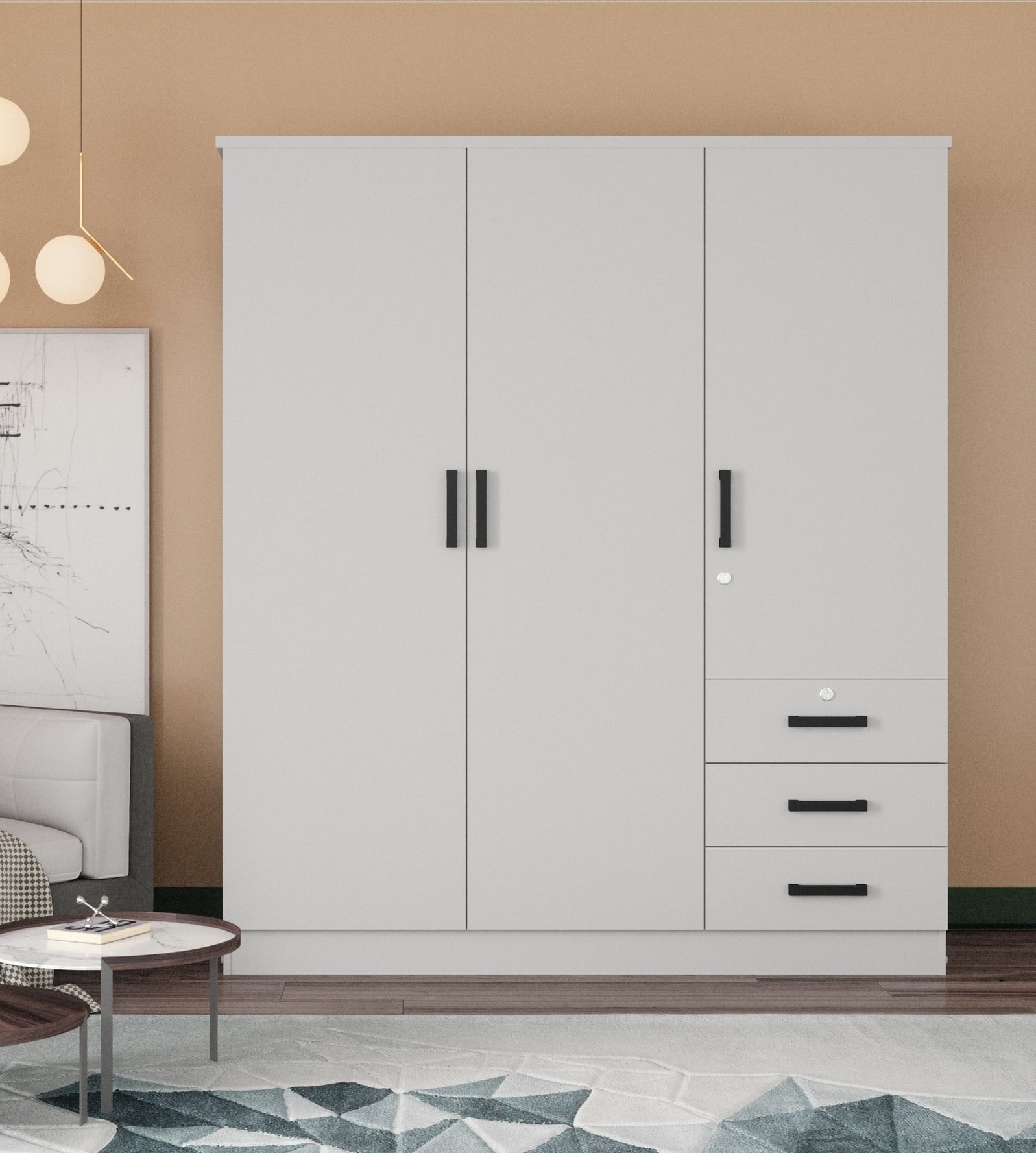 61"Wide Armoire Wardrobe Closet For Hanging With 3 Drawers & Shelves ...