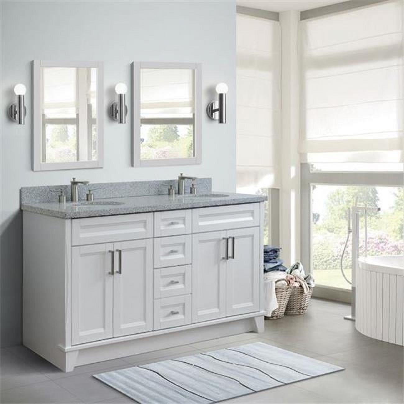61 in. Double Oval Sink Vanity with Granite Top, White & Gray - Walmart.com