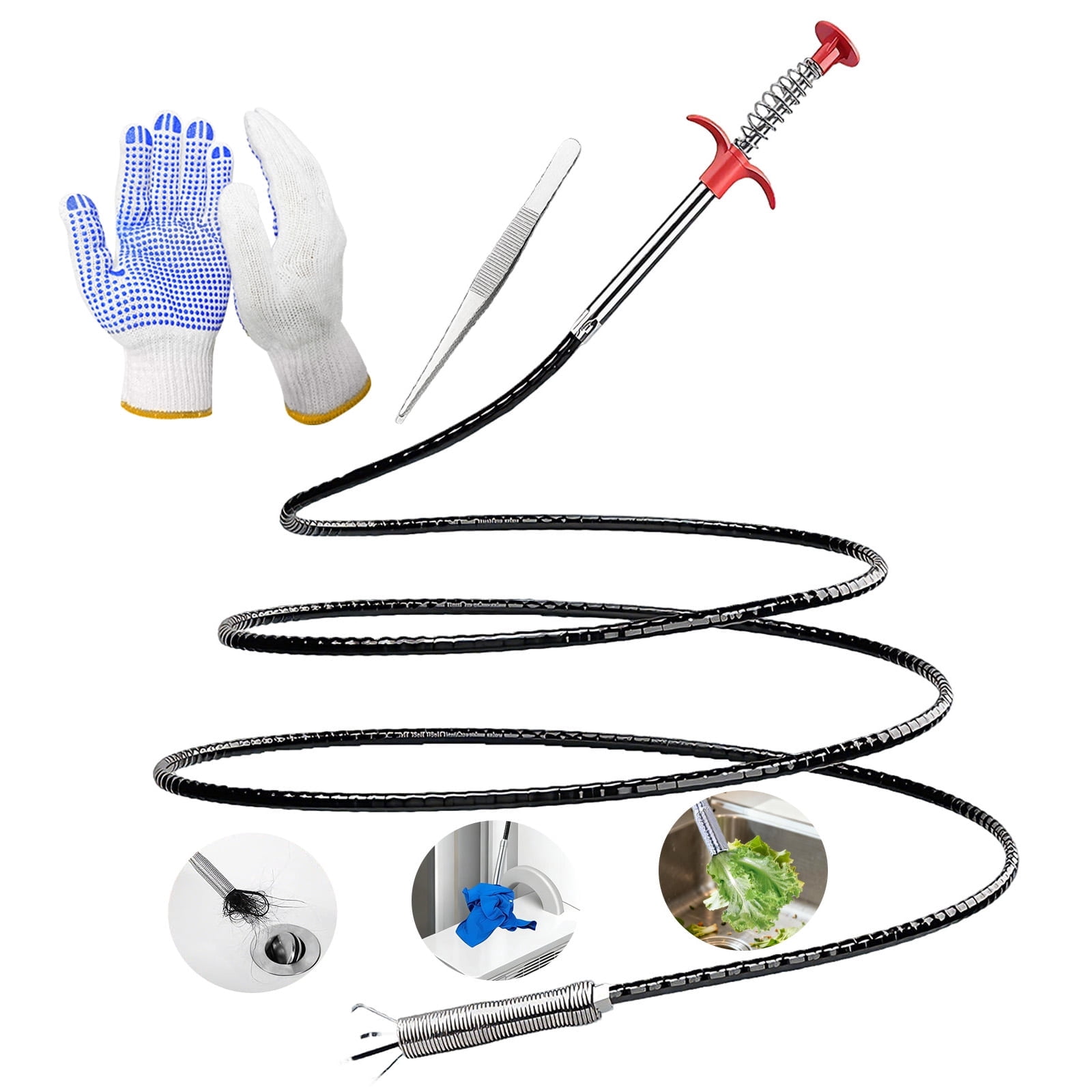 61-inch Flexible Drain Snake with 4 Claws and Tweezers, Bendable Hose ...