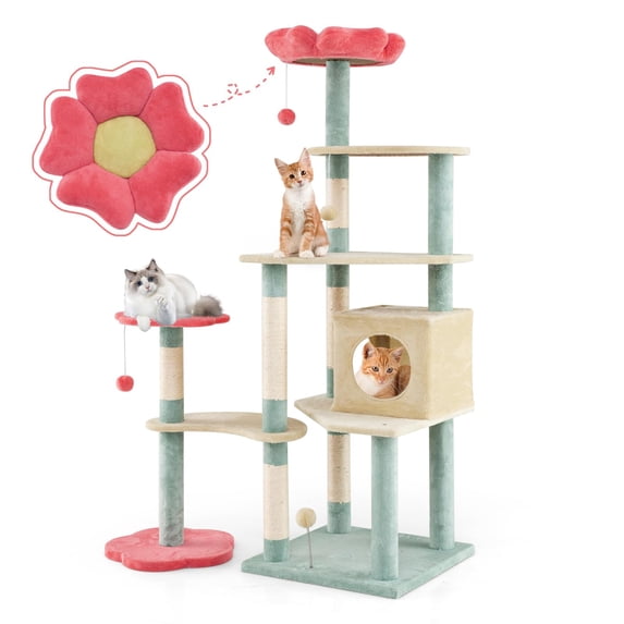 61 - inch Modern Multi - Level Flower Cat Tree Tower for Indoor Cats ...