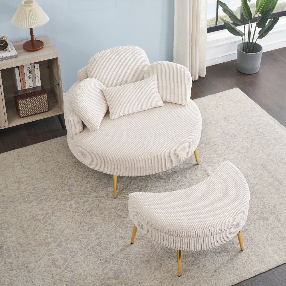 Modern Beige Corduroy Small Sofa 61inches with Small End Table, Ideal ...