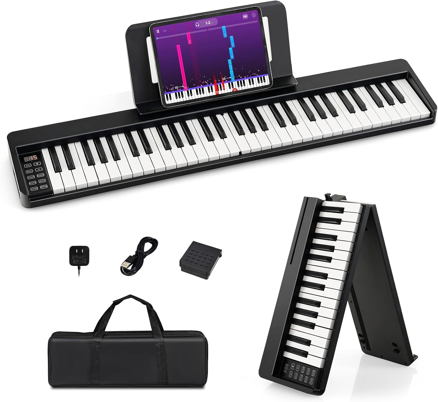 61-key Foldable piano keyboard, portable electronic piano with Full ...