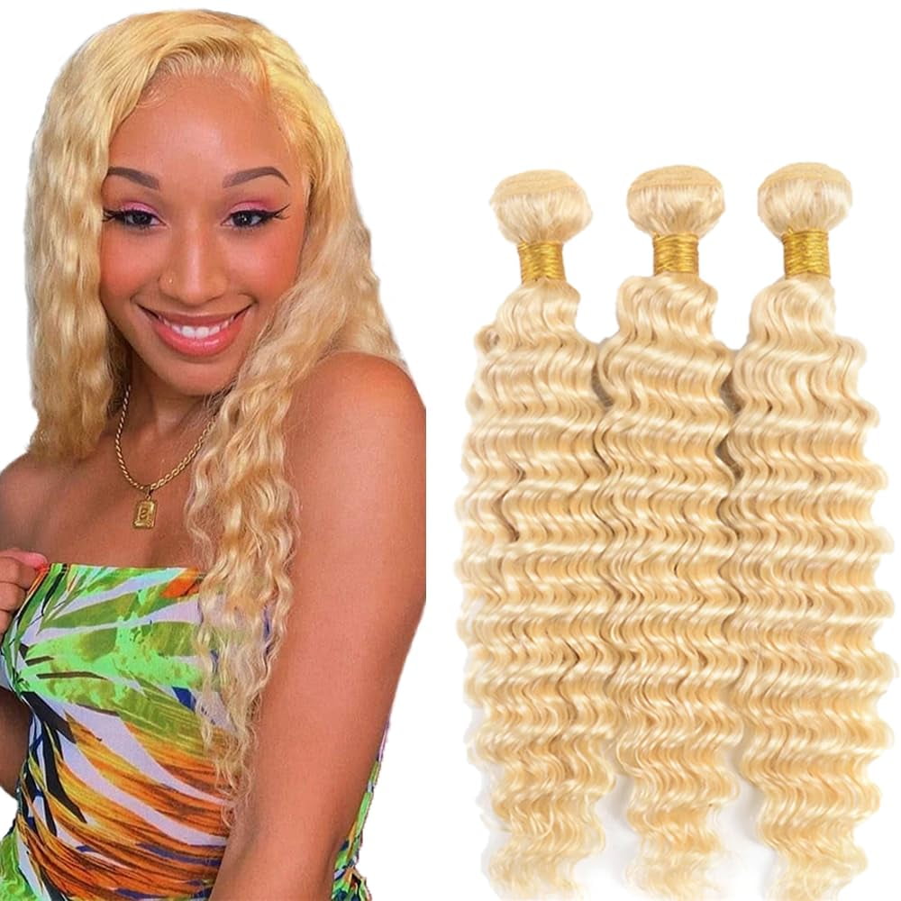 613 Bundles Human Hair Blonde Deep Wave Bundles Human Hair 30 30 30 ...
