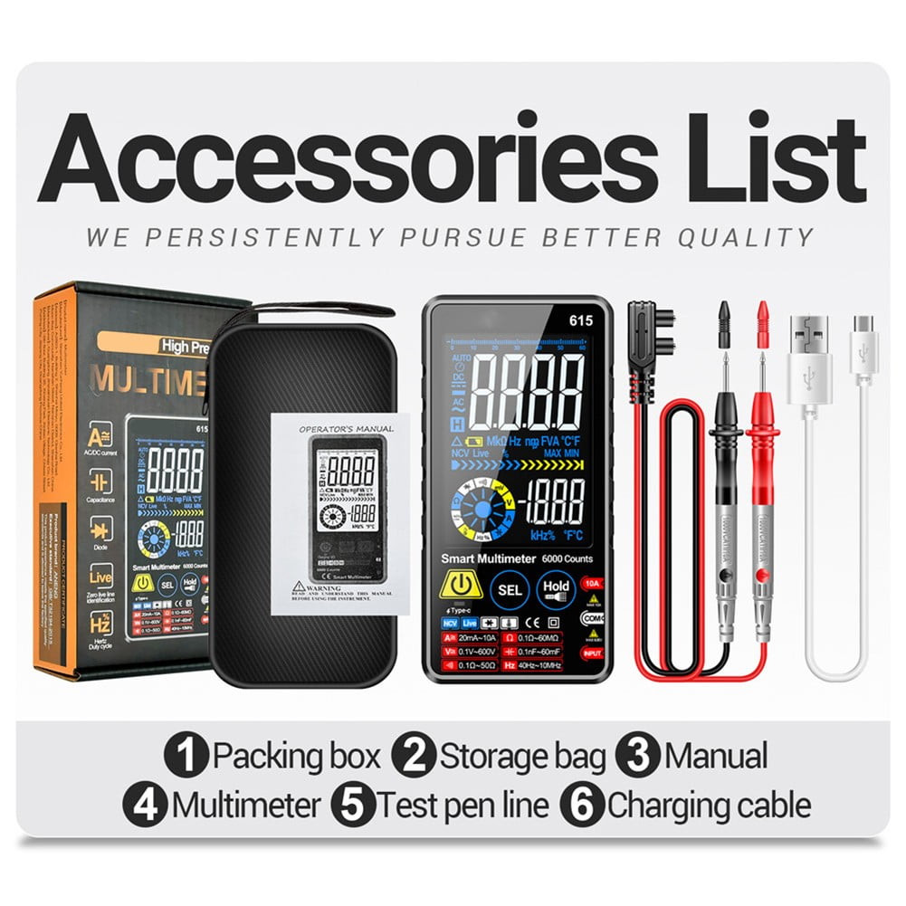 615 Smart Touch Multimeter AC/DC Current Voltage Tester 6000 Counts NCV ...