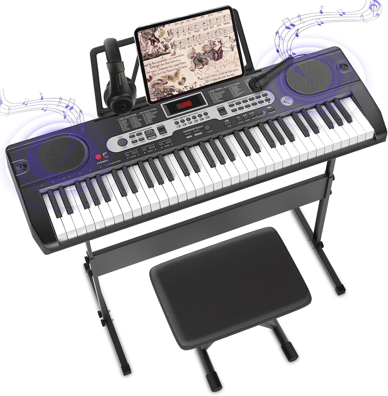 61Key Keyboard Piano W/Lighted Keys, LCD Display, Piano Bench ...