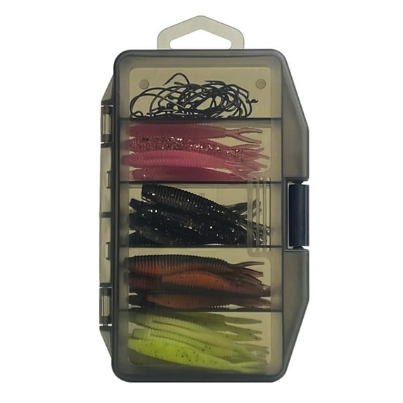 61Pcs Fishing Lures Soft Fish Lures with Crank Hook Fork Tail Swimbaits ...