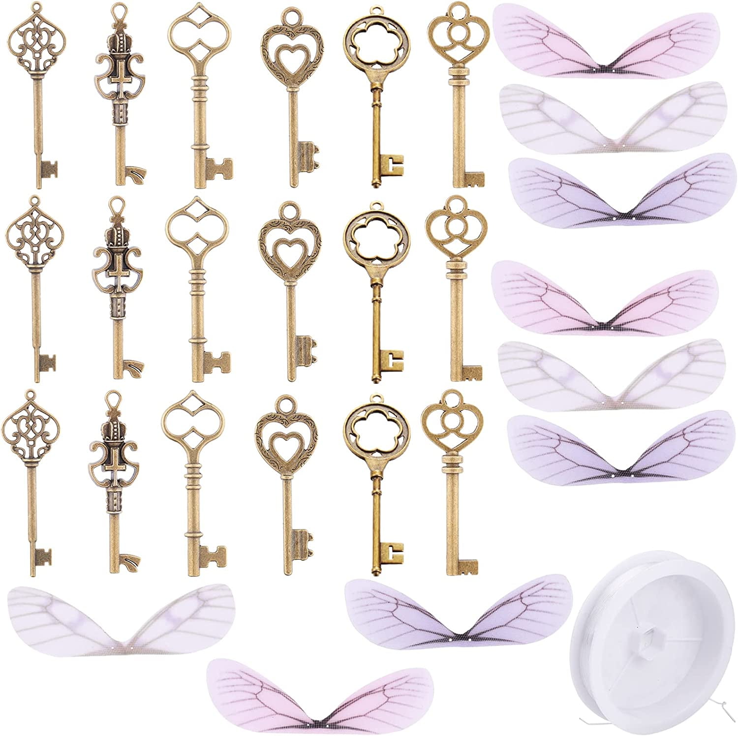 61Pcs Flying Keys Charms Vintage Keys with Dragonfly Wings Charm Wings ...