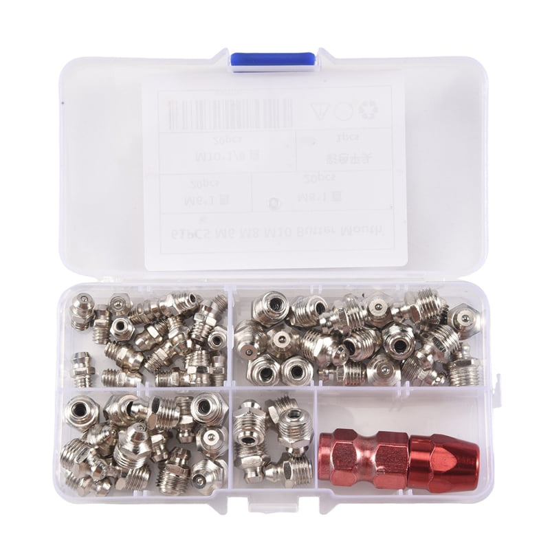 61Pcs/Set Grease Fitting Pack M6/M8/M10 Metal Nipple Mechanical ...