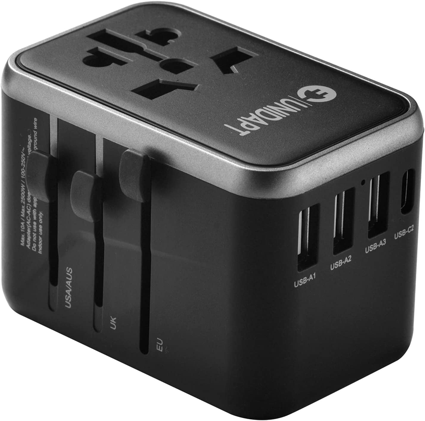 61W Universal Travel Adapter Unidapt GaN Type-C Charger, 3USB-A & 2 USB ...