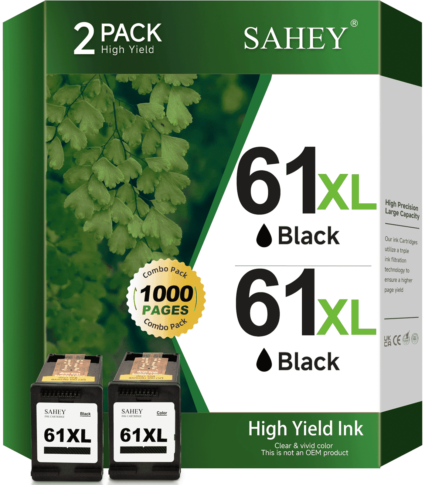 SAHEY 61XL Black Ink Cartridges 2-Pack for HP Envy 4500, 5530, DeskJet ...