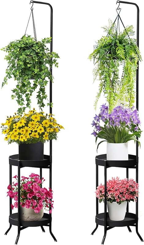 61inch Two-tier Hanging Flower Stand Set of Two, Corner Metal Design ...